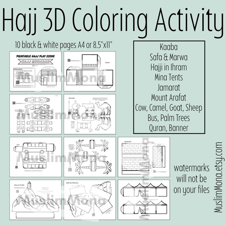 3D Hajj Scene Printable - Eid Al-adha & Hajj Activity Coloring Craft - Etsy
