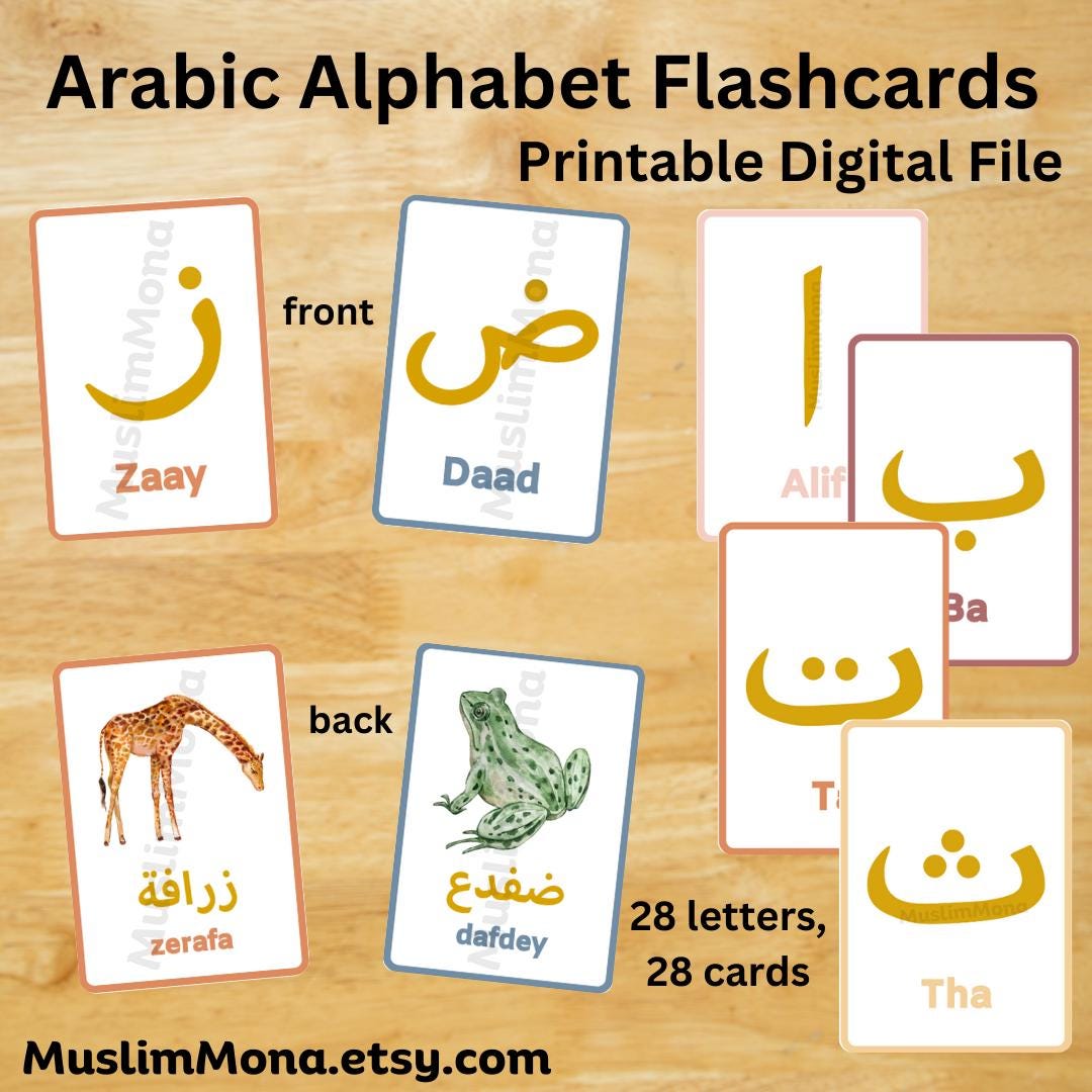 Arabic Alphabet Flash Cards Printable Learn Arabic Digital Dowload - Etsy