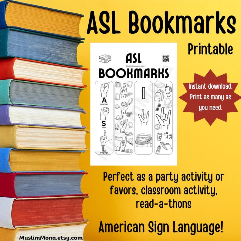 ASL American Sign Language Printable Bookmarks Coloring Activity for ...