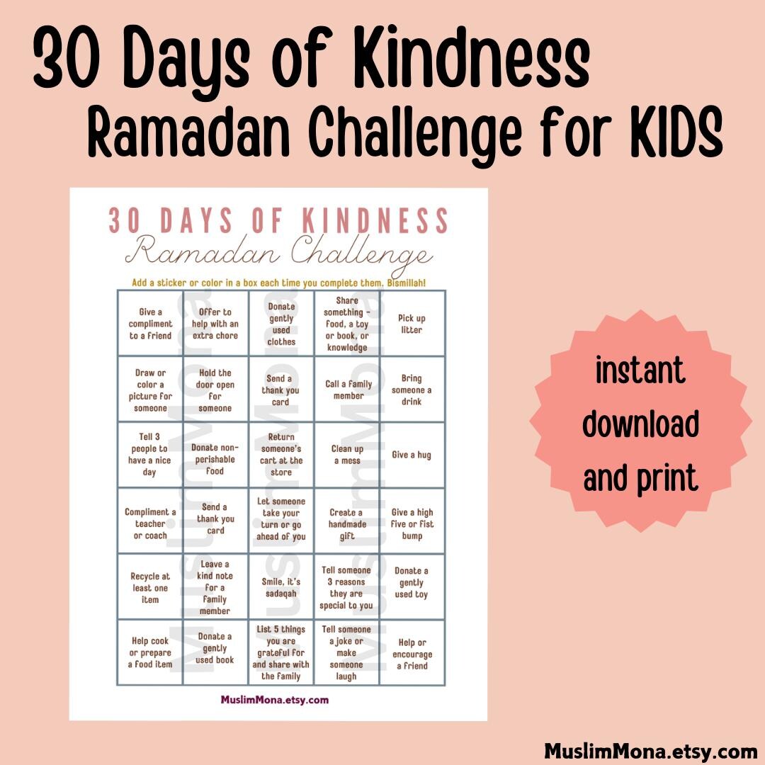 Ramadan Good Deed Kindness Challenge, Printable, for Muslims ...