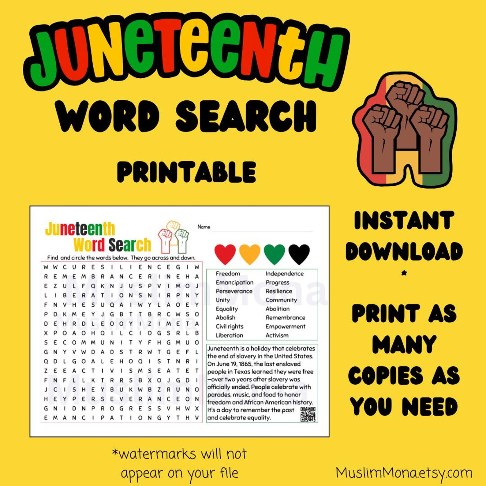 Juneteenth Word Search Printable | Educational Activity for Kids ...