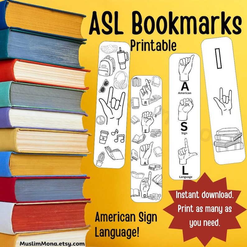 ASL American Sign Language Printable Bookmarks Coloring Activity for ...