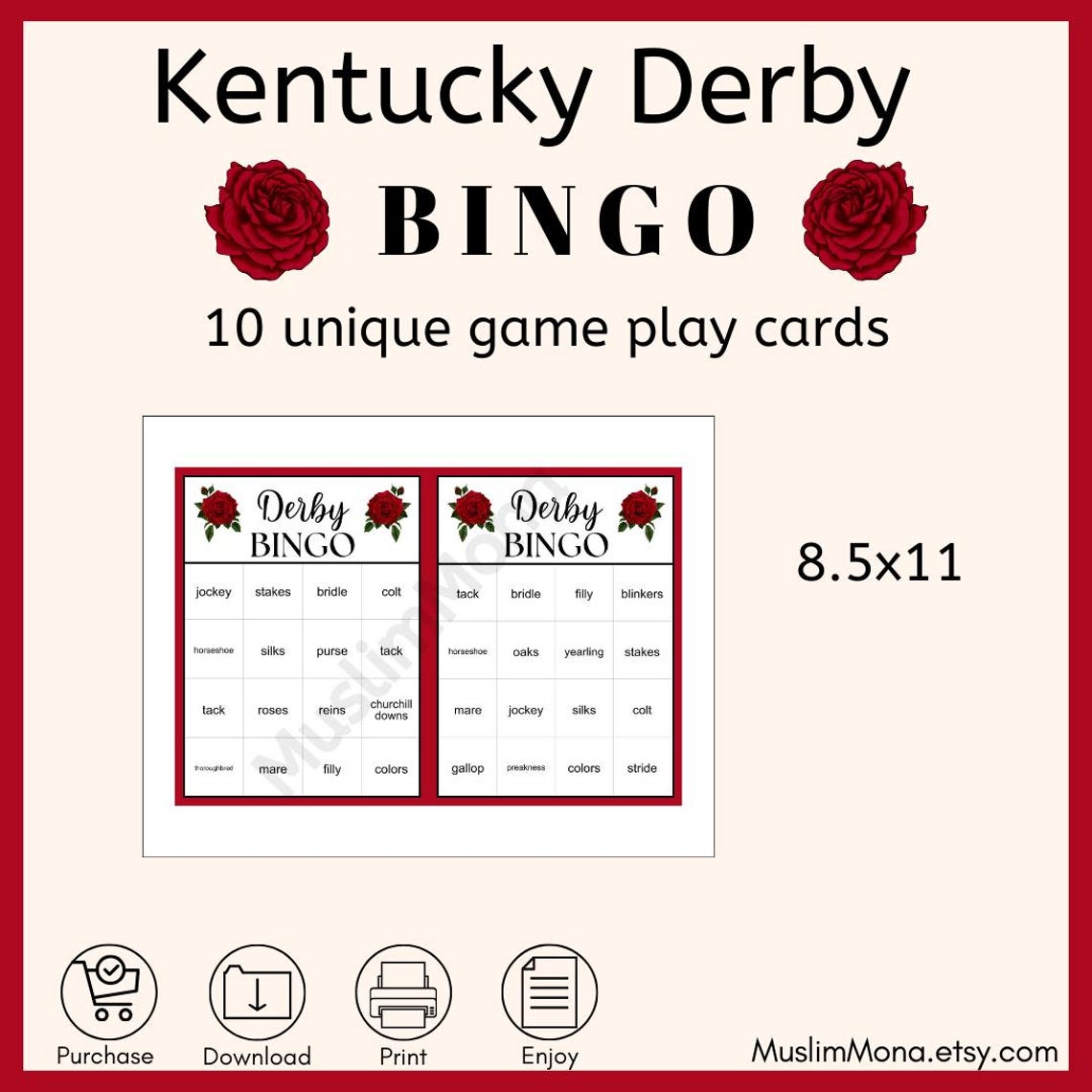 Kentucky Derby Bingo Cards Printable Derby Activity Game - Etsy