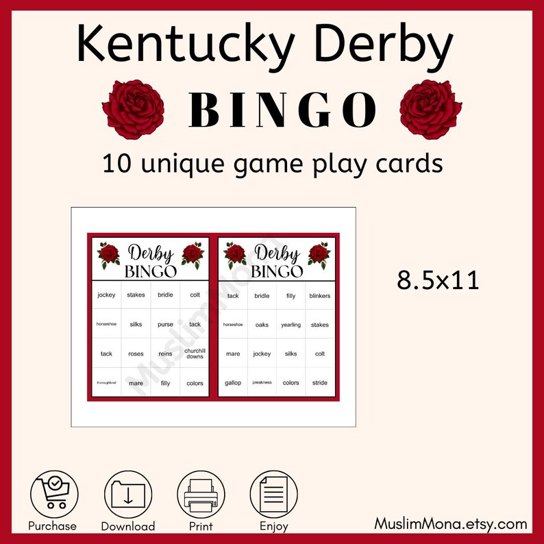Kentucky Derby Bingo Cards Printable Derby Activity Game - Etsy