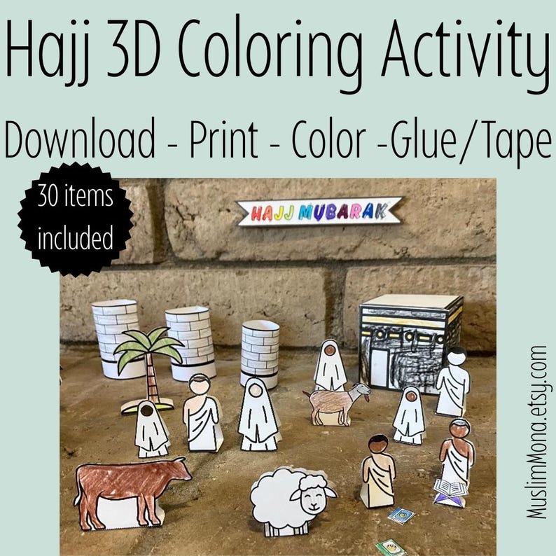 3D Hajj Scene Printable - Eid Al-adha & Hajj Activity Coloring Craft ...