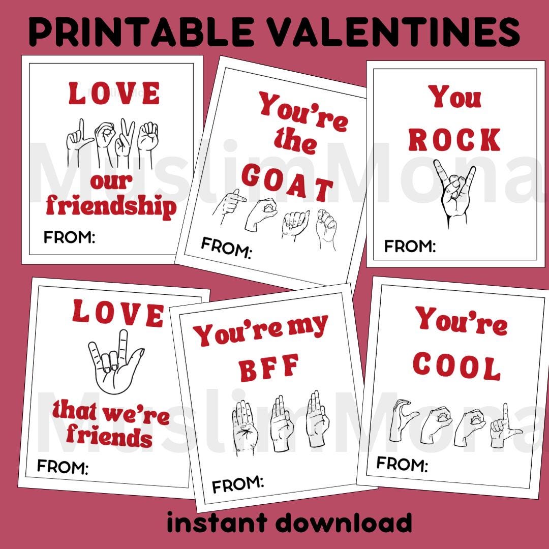 ASL Sign Language Valentine, Classroom Valentine, Printable - Etsy