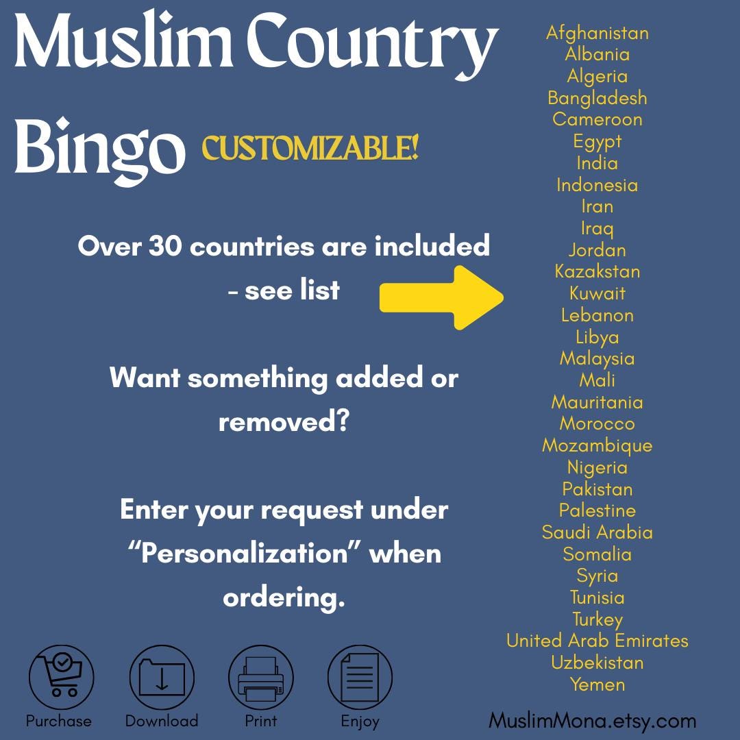 Muslim Countries Bingo Game: Customizable Party Activity (printable) - Etsy