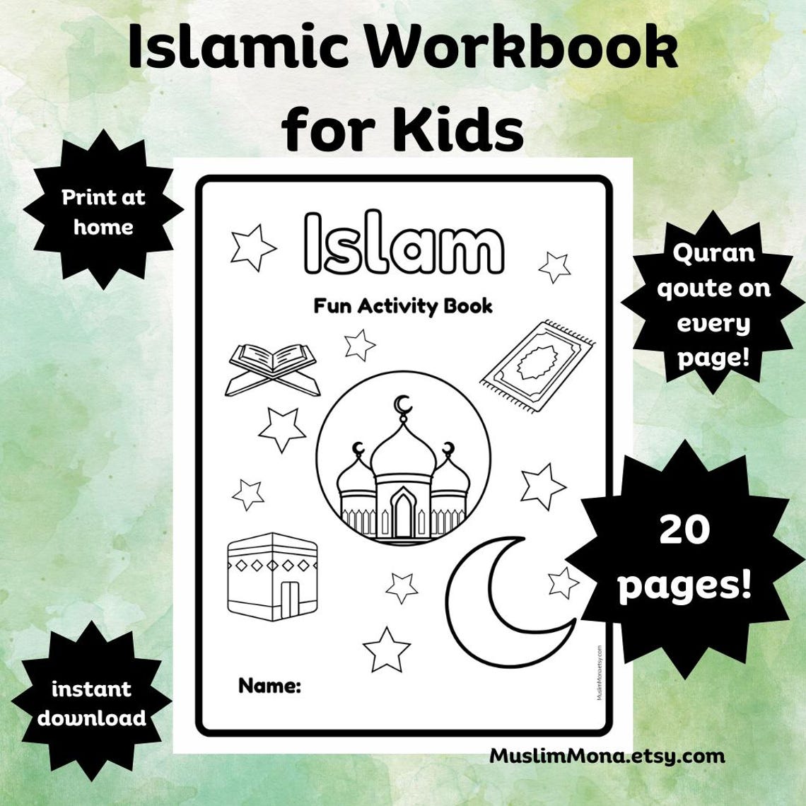 Islamic Activity Workbook for Kids Printable, Islamic Homeschool ...