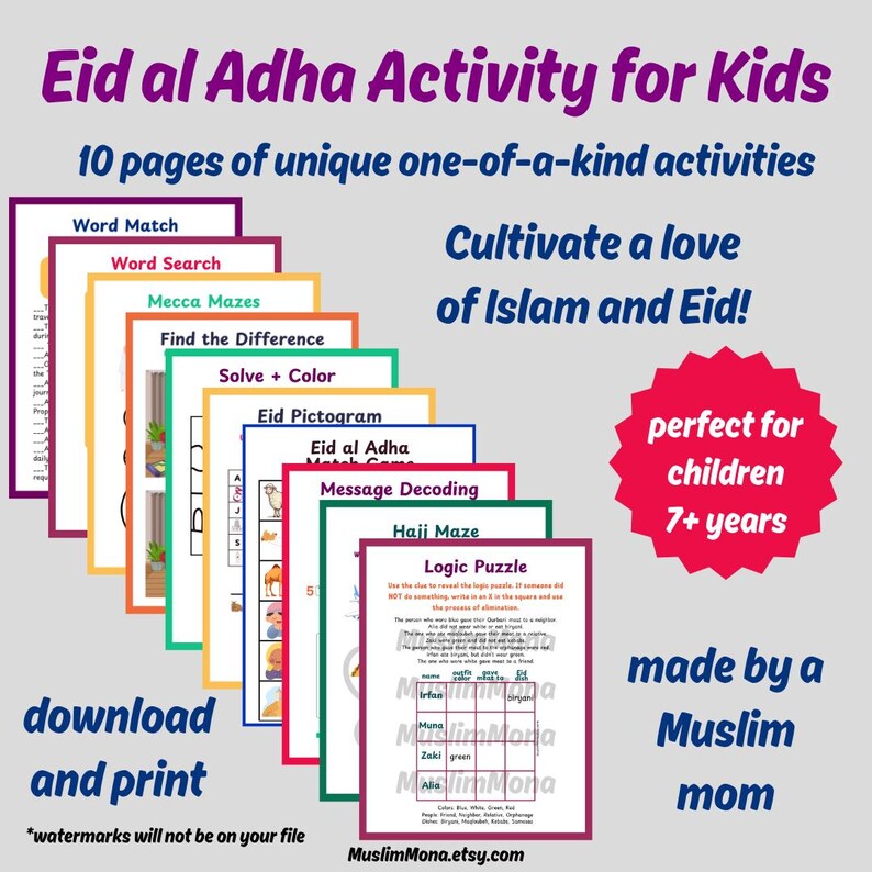 Eid Al-adha Hajj Activity Book for 7+ Year Kids: Mazes, Puzzles (PDF ...