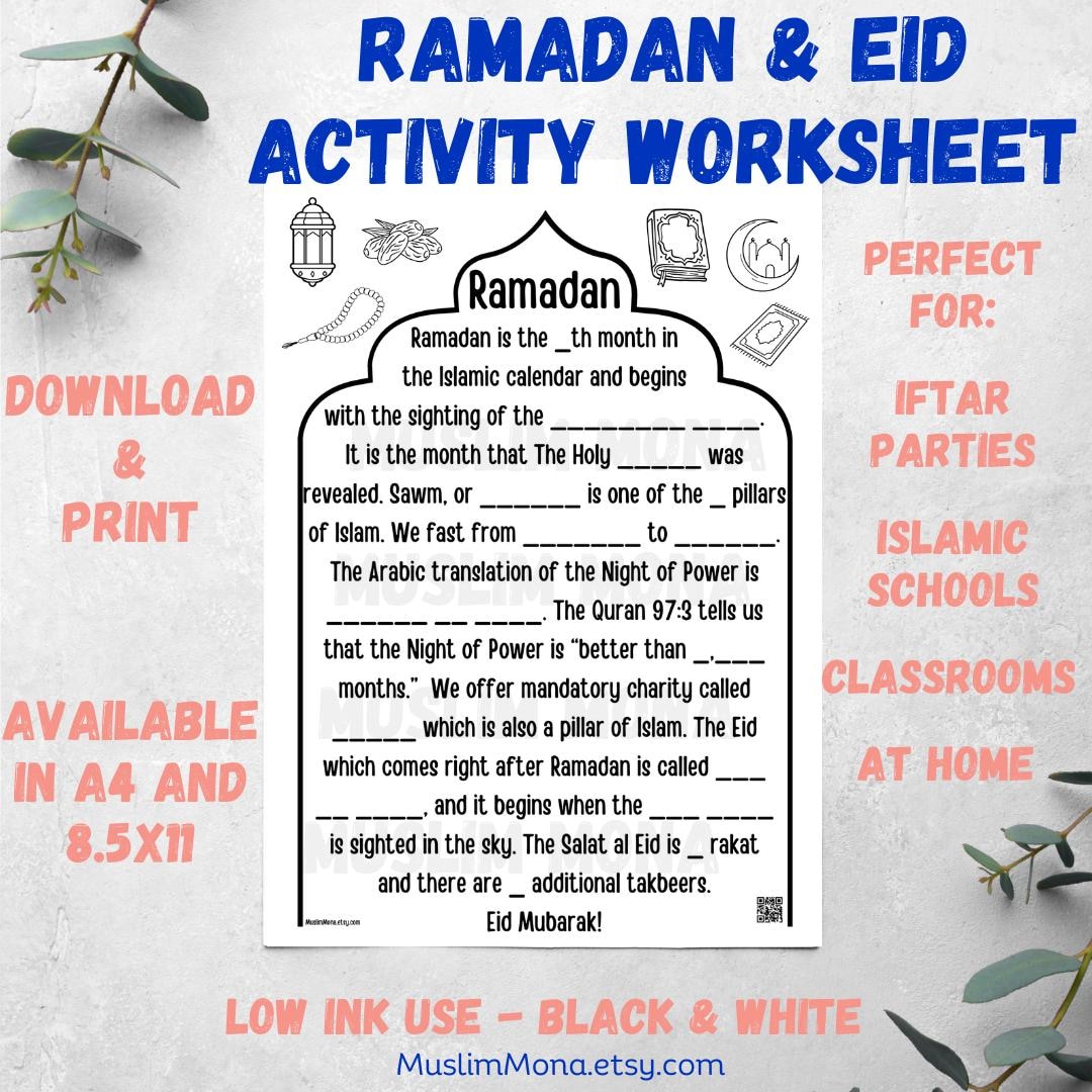 Ramadan Activity Eid Al Fitr Worksheet for Kids, Classrooms, Masjids ...
