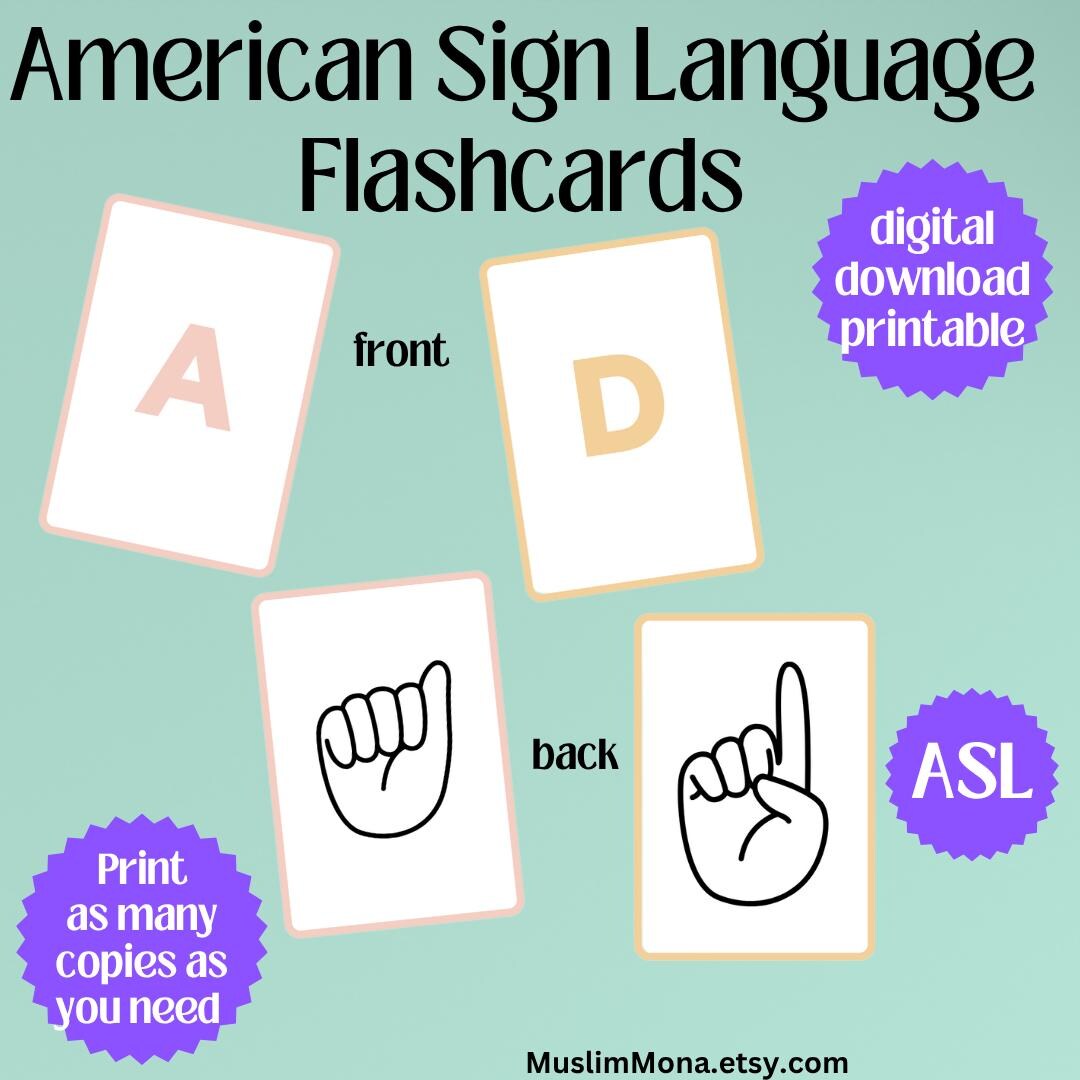 ASL Alphabet Flashcards: Modern Colors, Double-sided (printable PDF ...