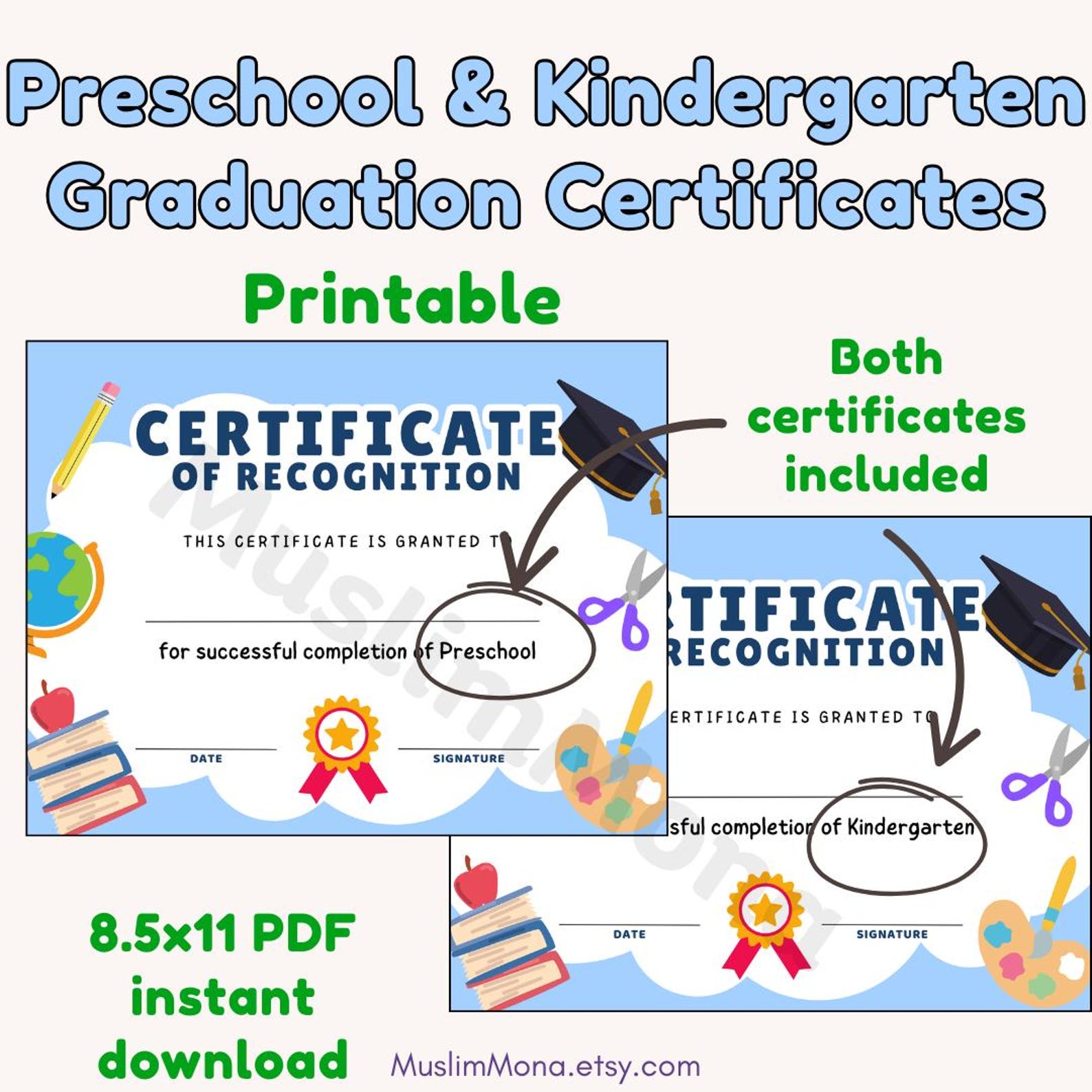 Printable Graduation Certificates – Preschool Graduation & Kindergarten ...