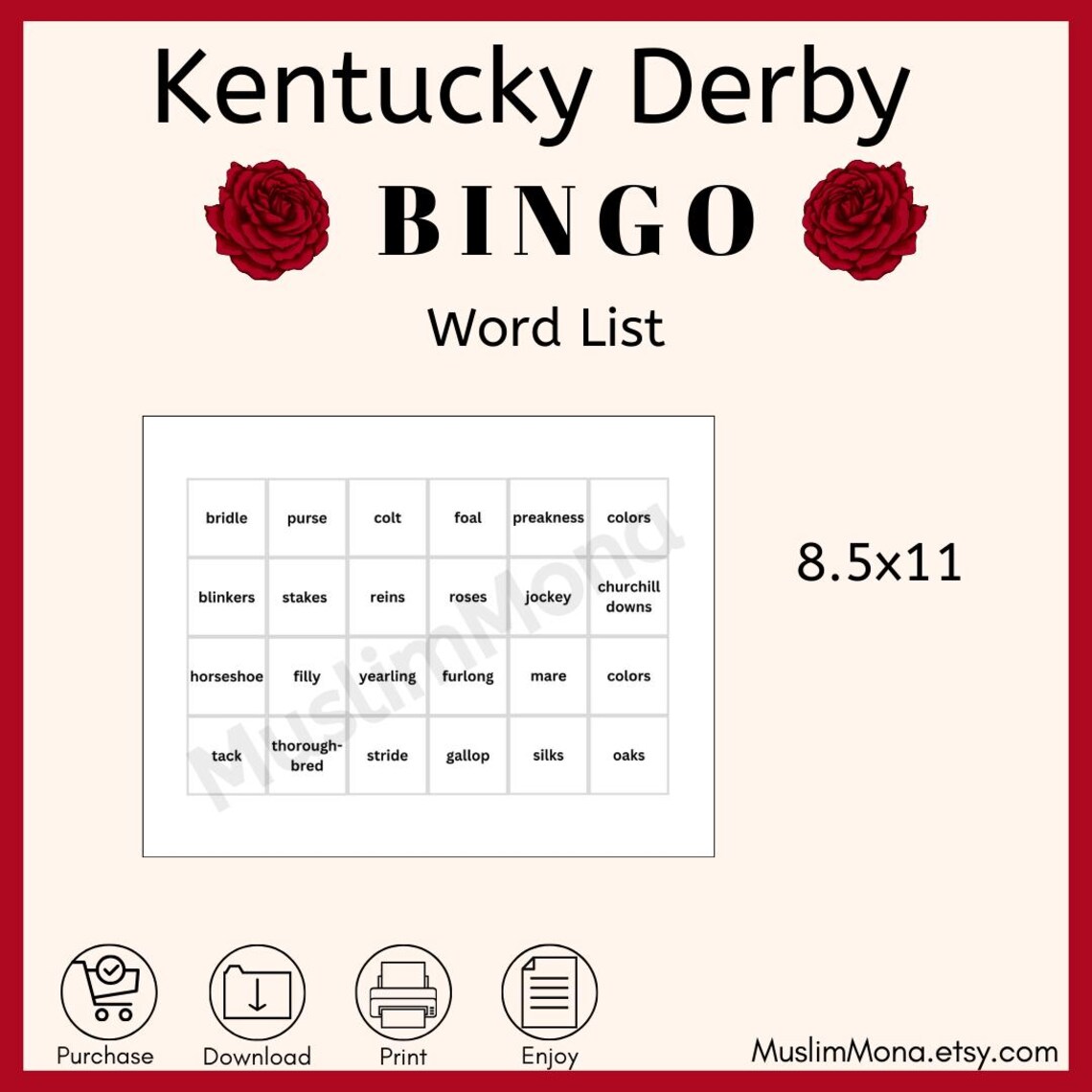 Kentucky Derby Bingo Cards Printable Derby Activity Game - Etsy