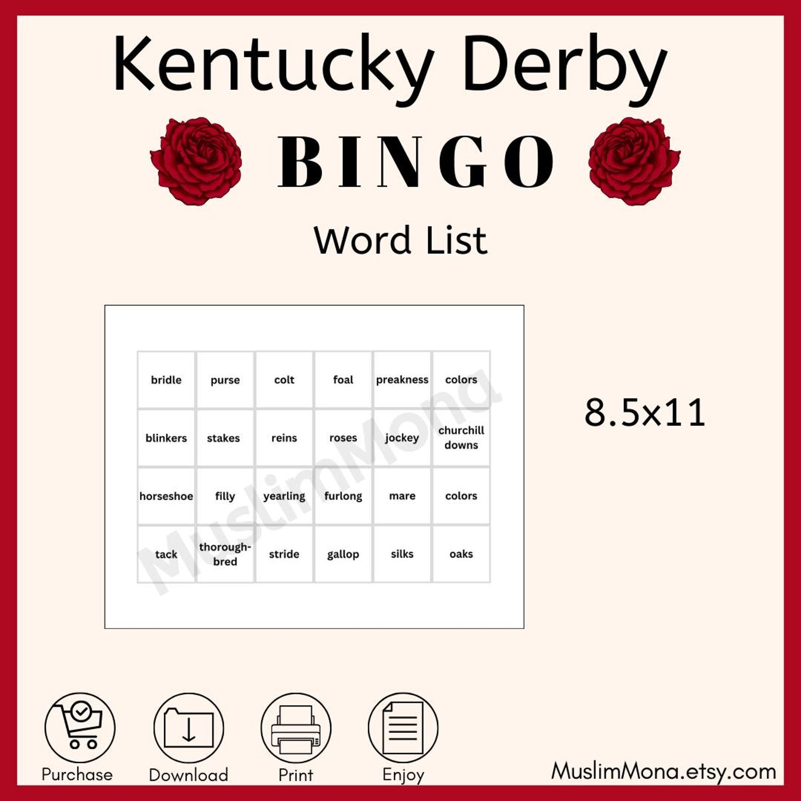 Kentucky Derby Bingo Cards Printable Derby Activity Game - Etsy