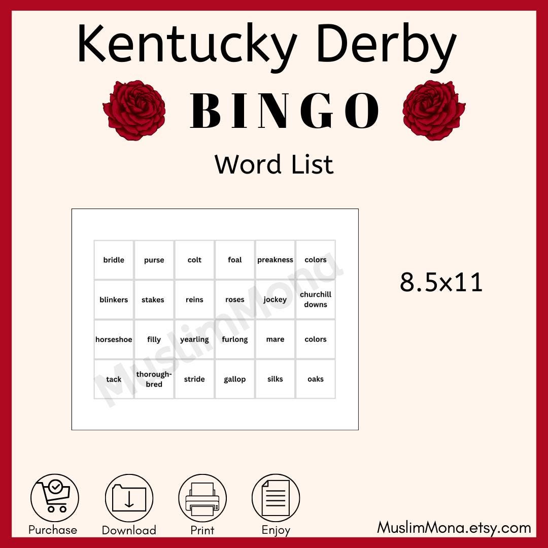 Kentucky Derby Bingo Cards Printable Derby Activity Game - Etsy