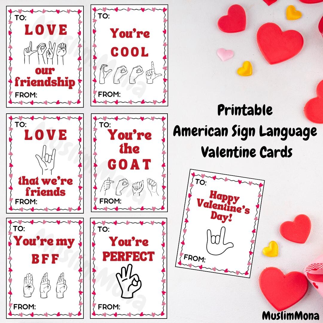 Printable American Sign Language Valentine, ASL Classroom Valentine ...