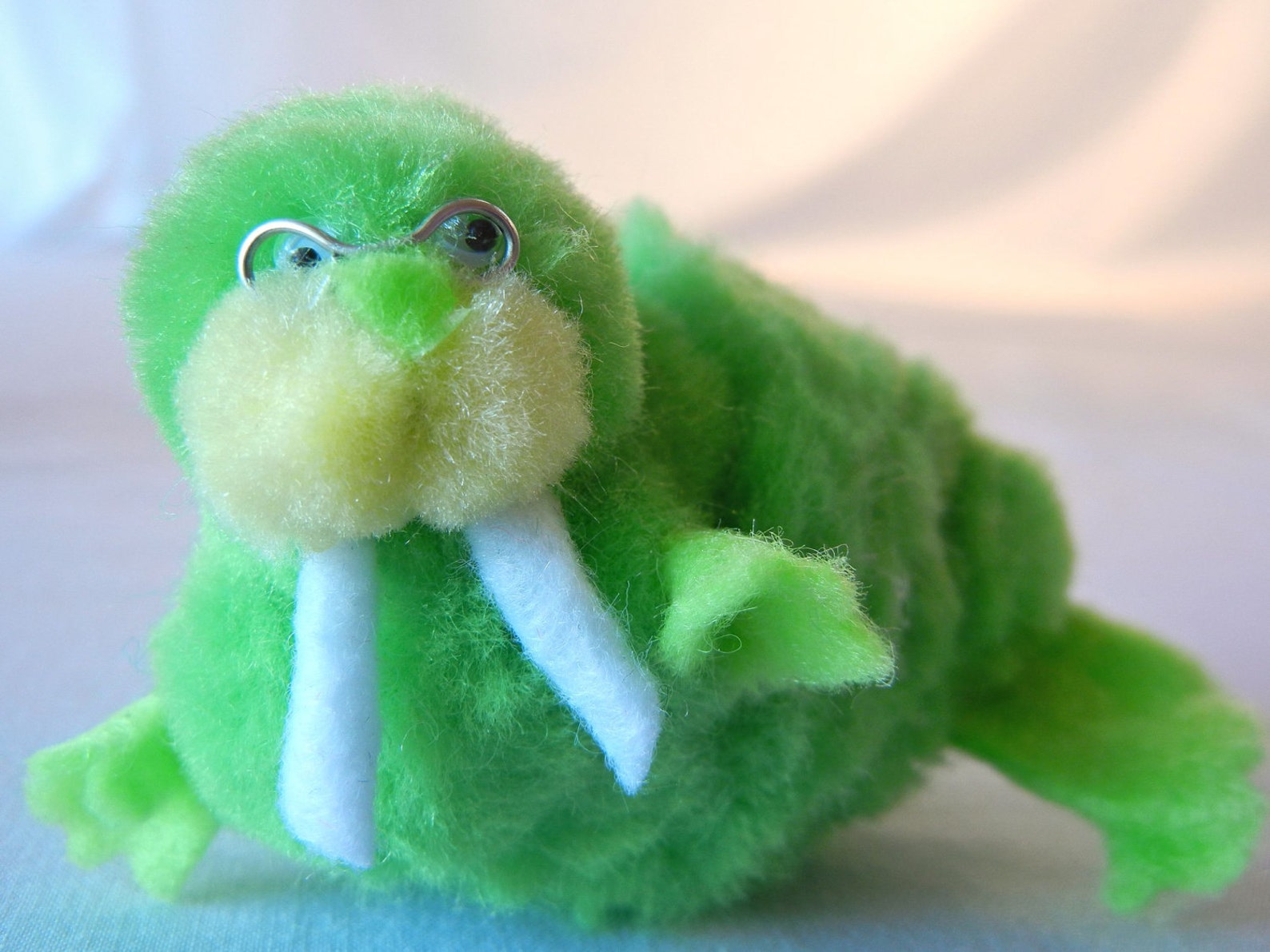 Green Walrus Christmas Ornament Decoration, Mod Lime 60s Pom Pom Animal ...