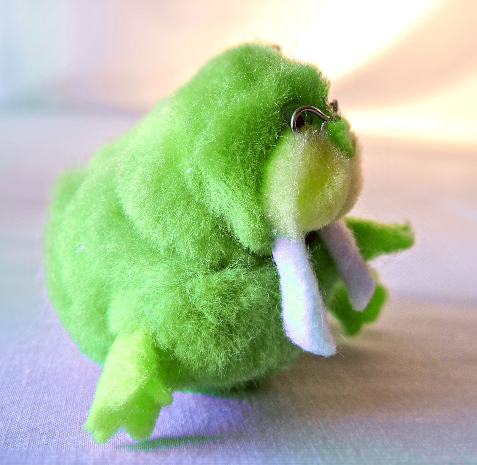 Green Walrus Christmas Ornament Decoration, Mod Lime 60s Pom Pom Animal ...