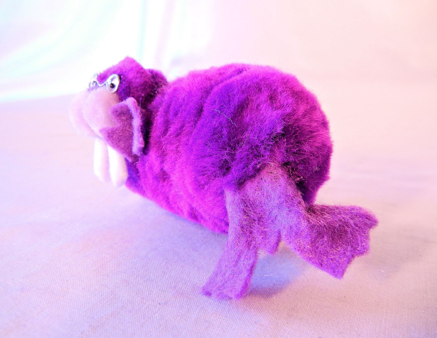 Purple Walrus Christmas Ornament Decoration, 60s Mod Style Pom Pom ...