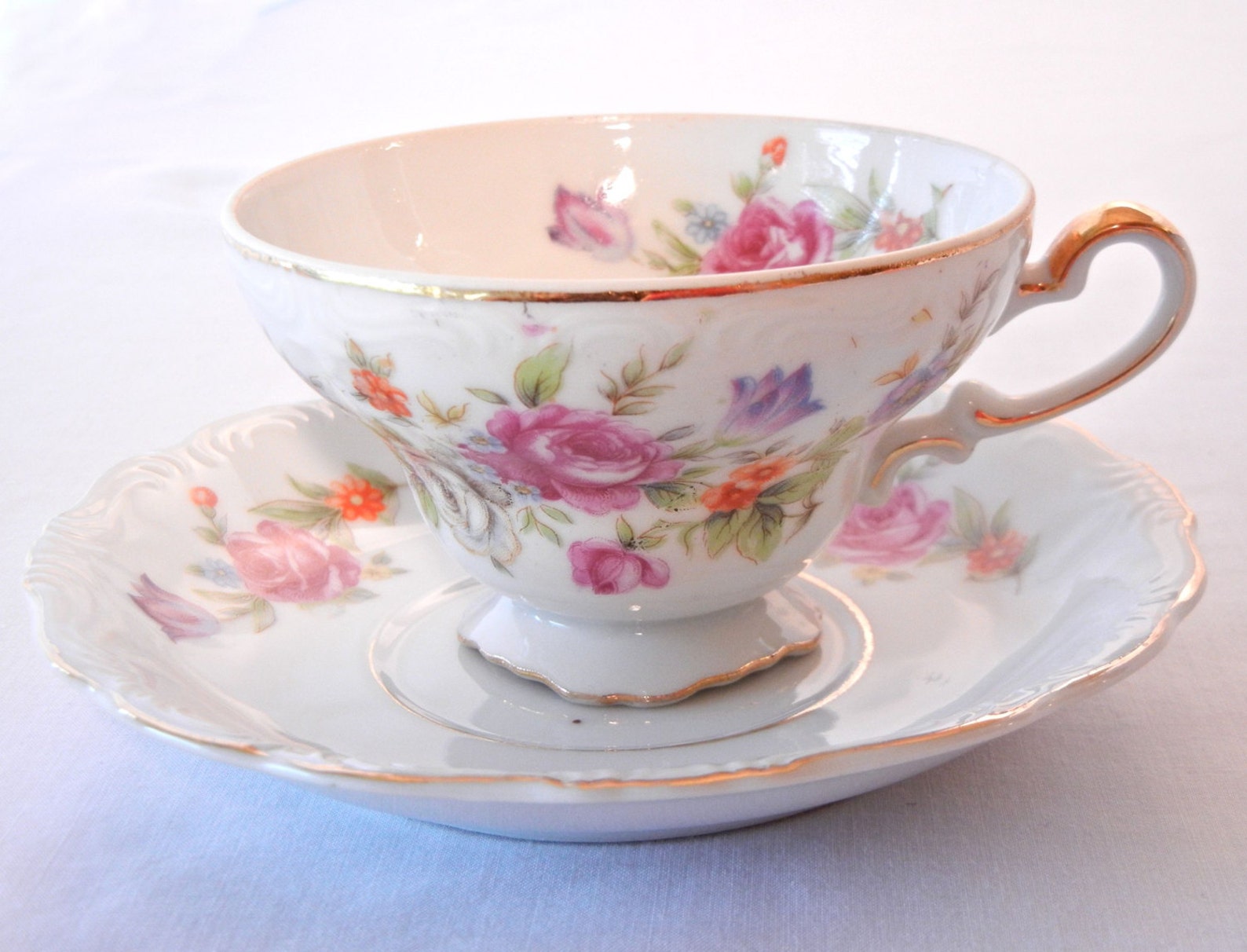 Wales China Teacup Set Pink Roses Floral With Footed Cup and - Etsy