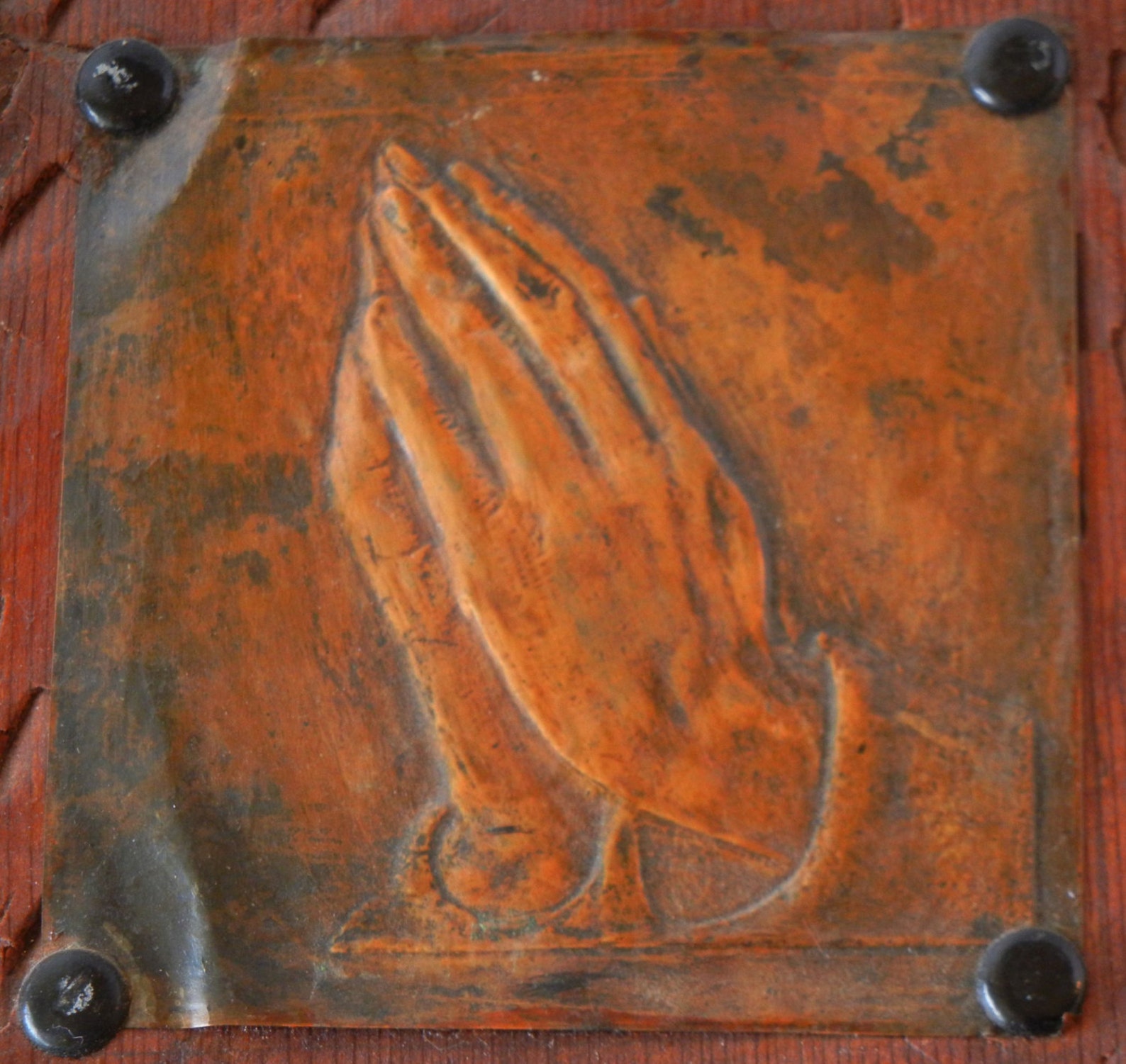 Praying Hands Wall Plaque Folk Art Embossed Metal Carved Wood - Etsy