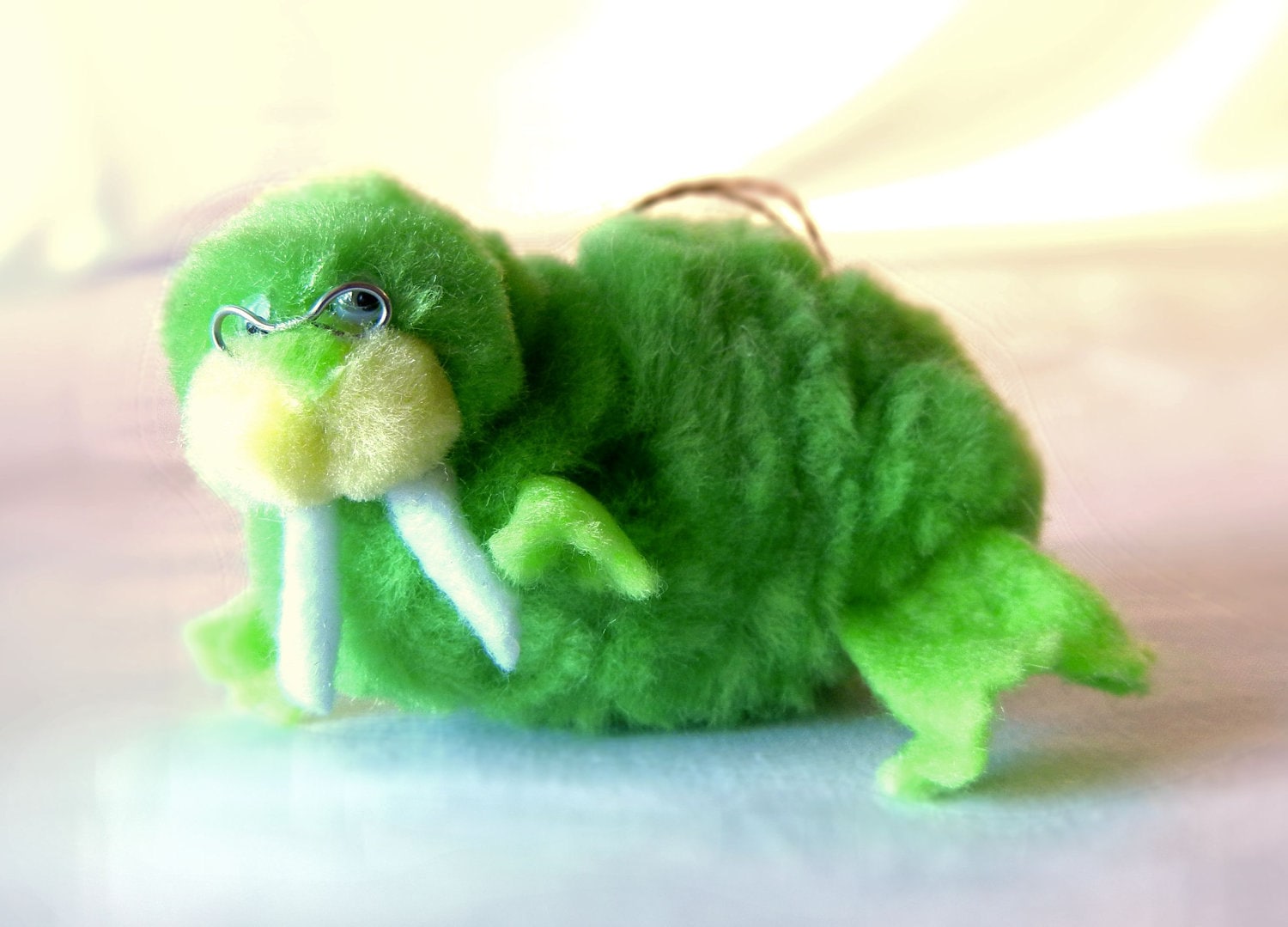 Green Walrus Christmas Ornament Decoration, Mod Lime 60s Pom Pom Animal ...