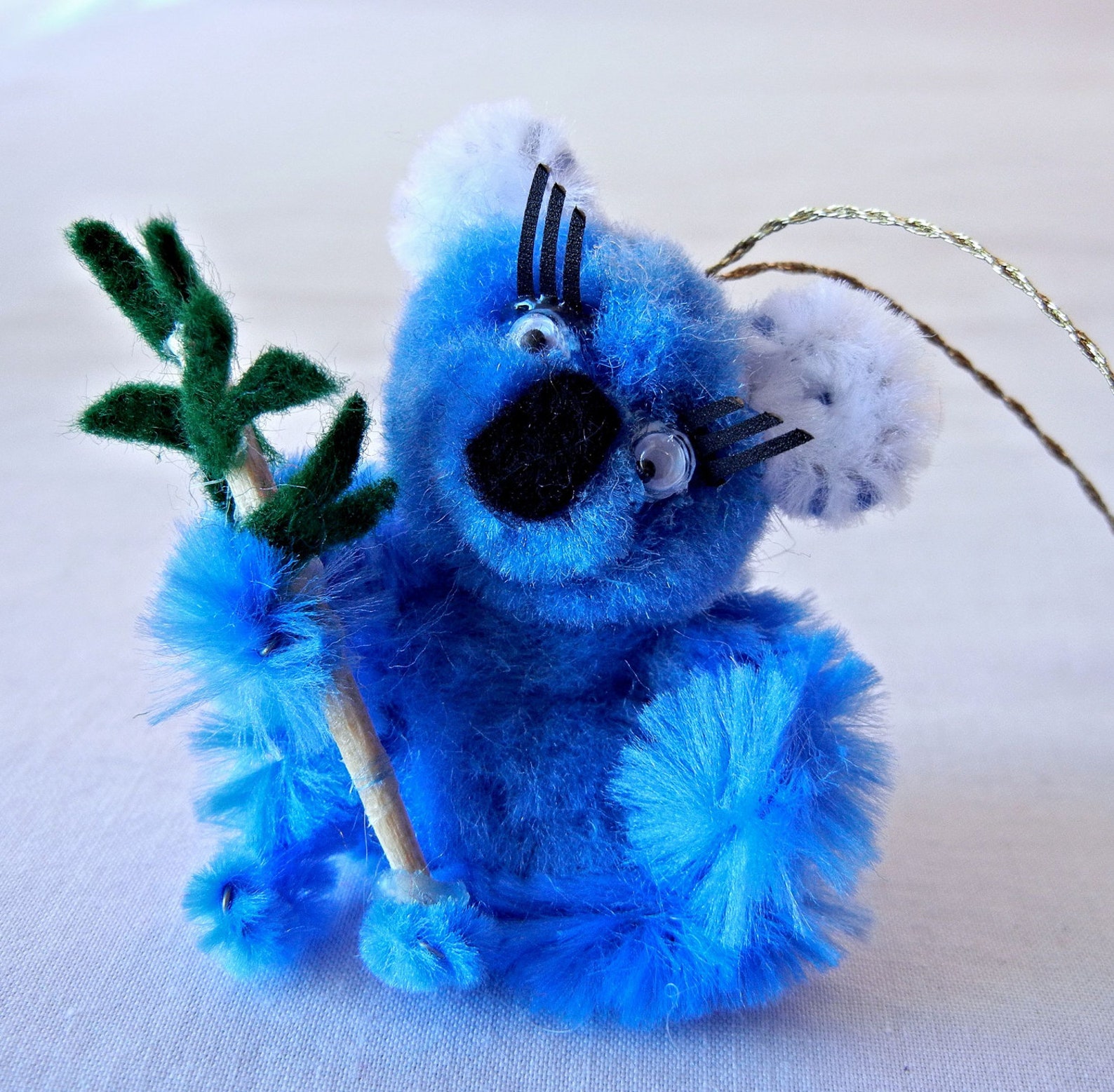 Blue Koala Bear Christmas Ornament or Mirror Decoration, Cute Mod Pom ...