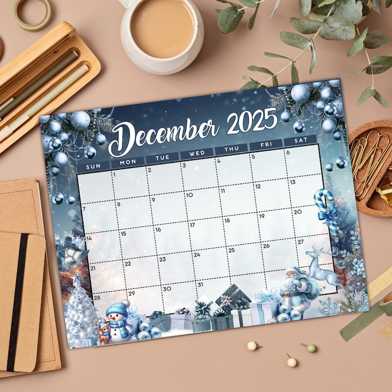 EDITABLE December 2025 Christmas Theme Calendar With Snowman, Christmas ...