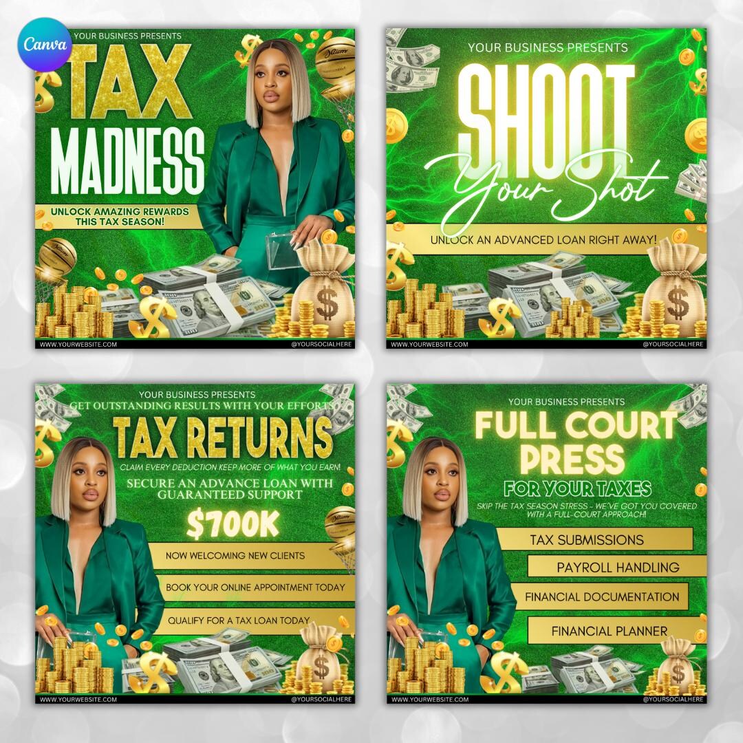 March Tax Bundle, 4 Tax Prep Flyer, March Booking Flyer, Professional ...