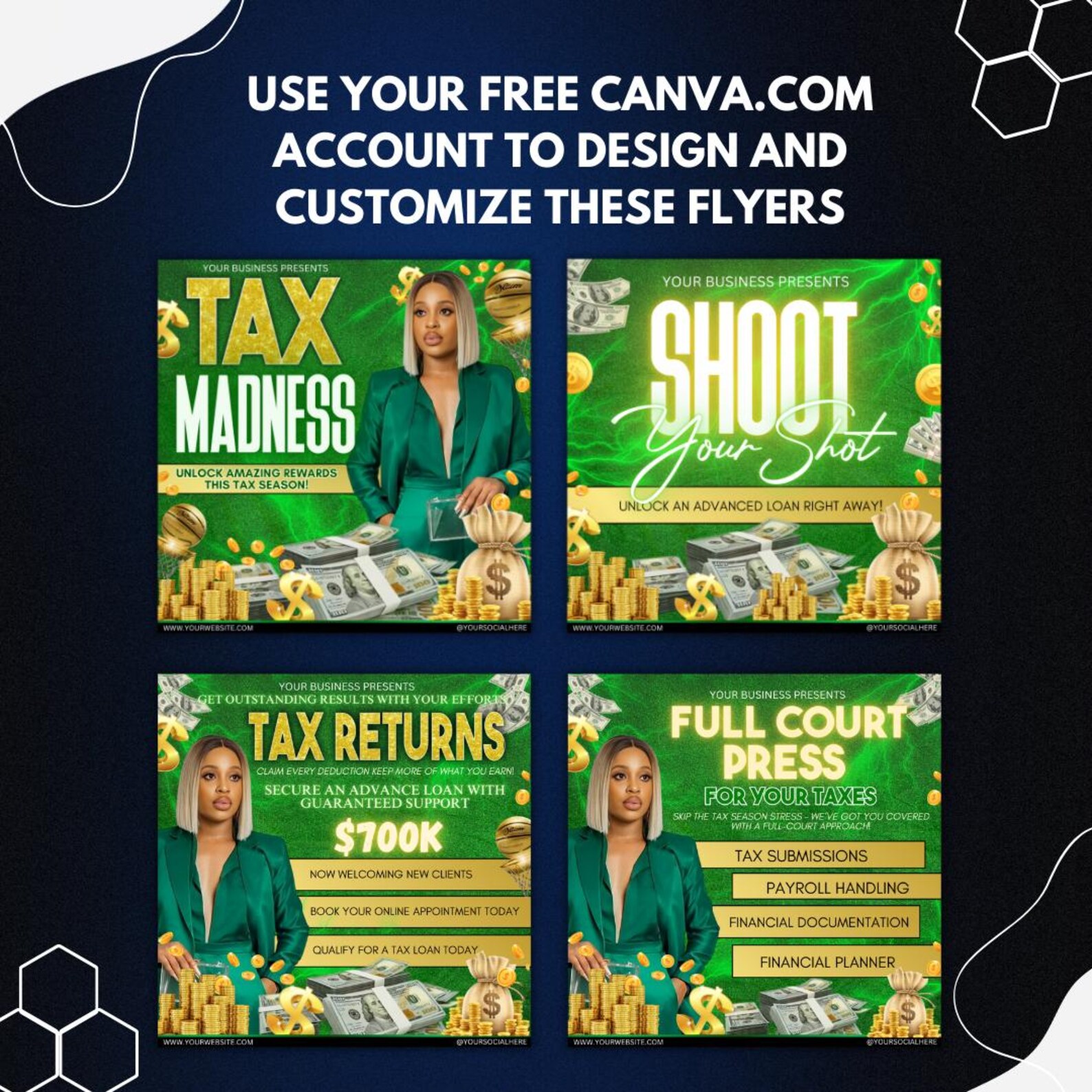 March Tax Bundle, 4 Tax Prep Flyer, March Booking Flyer, Professional ...