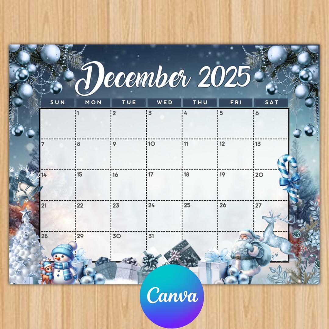 EDITABLE December 2025 Christmas Theme Calendar With Snowman, Christmas ...