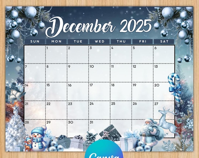 EDITABLE December 2025 Christmas Theme Calendar With Snowman, Christmas ...