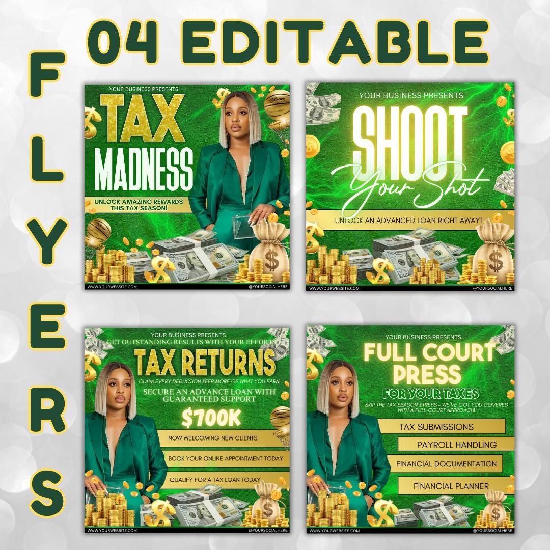 March Tax Bundle, 4 Tax Prep Flyer, March Booking Flyer, Professional ...