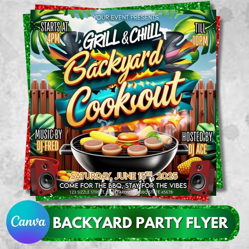 BBQ Cookout Flyer, DIY Canva Template (digital Download) - Etsy