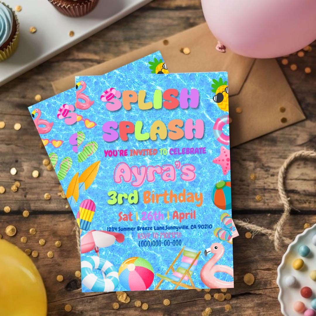 Editable Splish Splash Birthday Invitation Pool Party Birthday ...