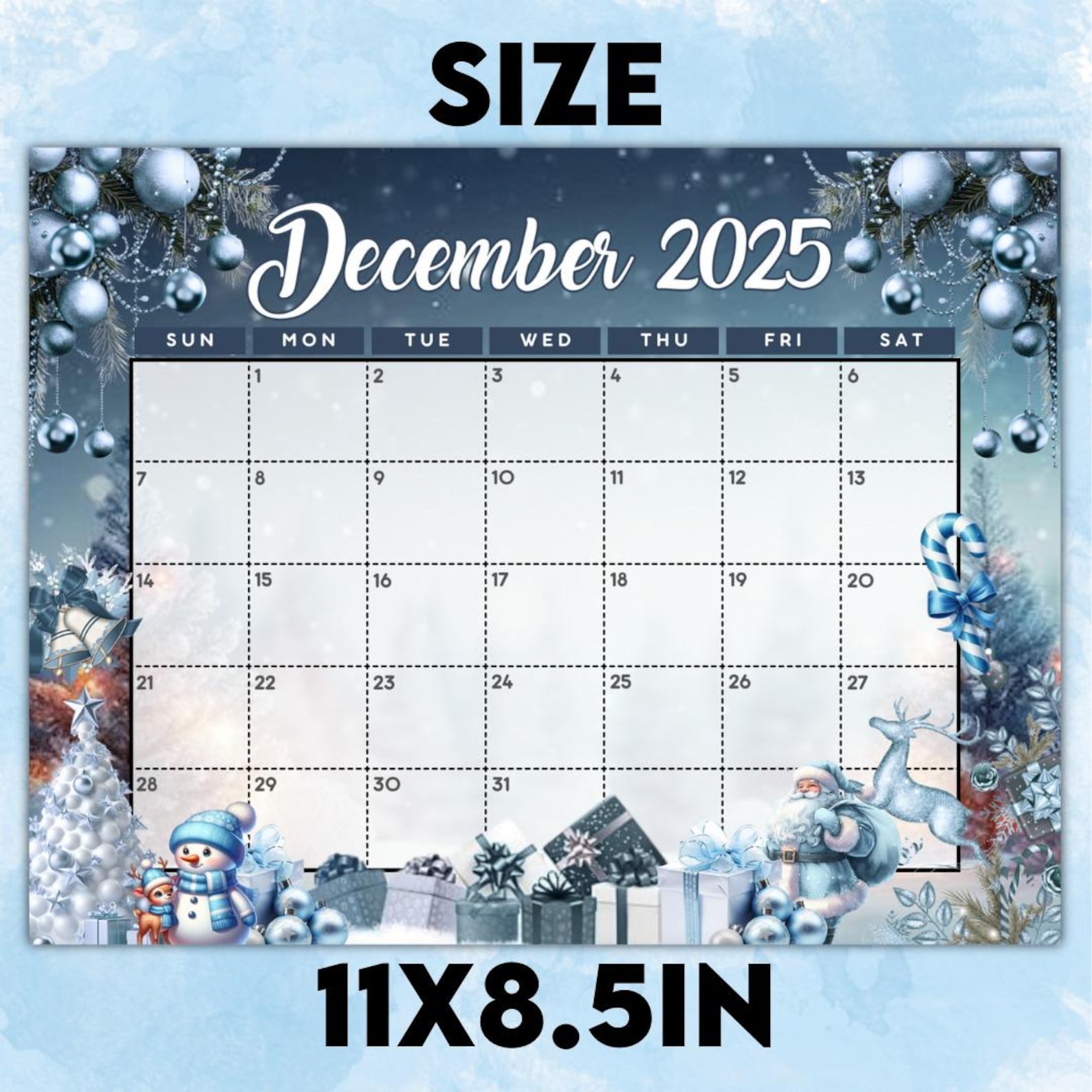 EDITABLE December 2025 Christmas Theme Calendar With Snowman, Christmas ...