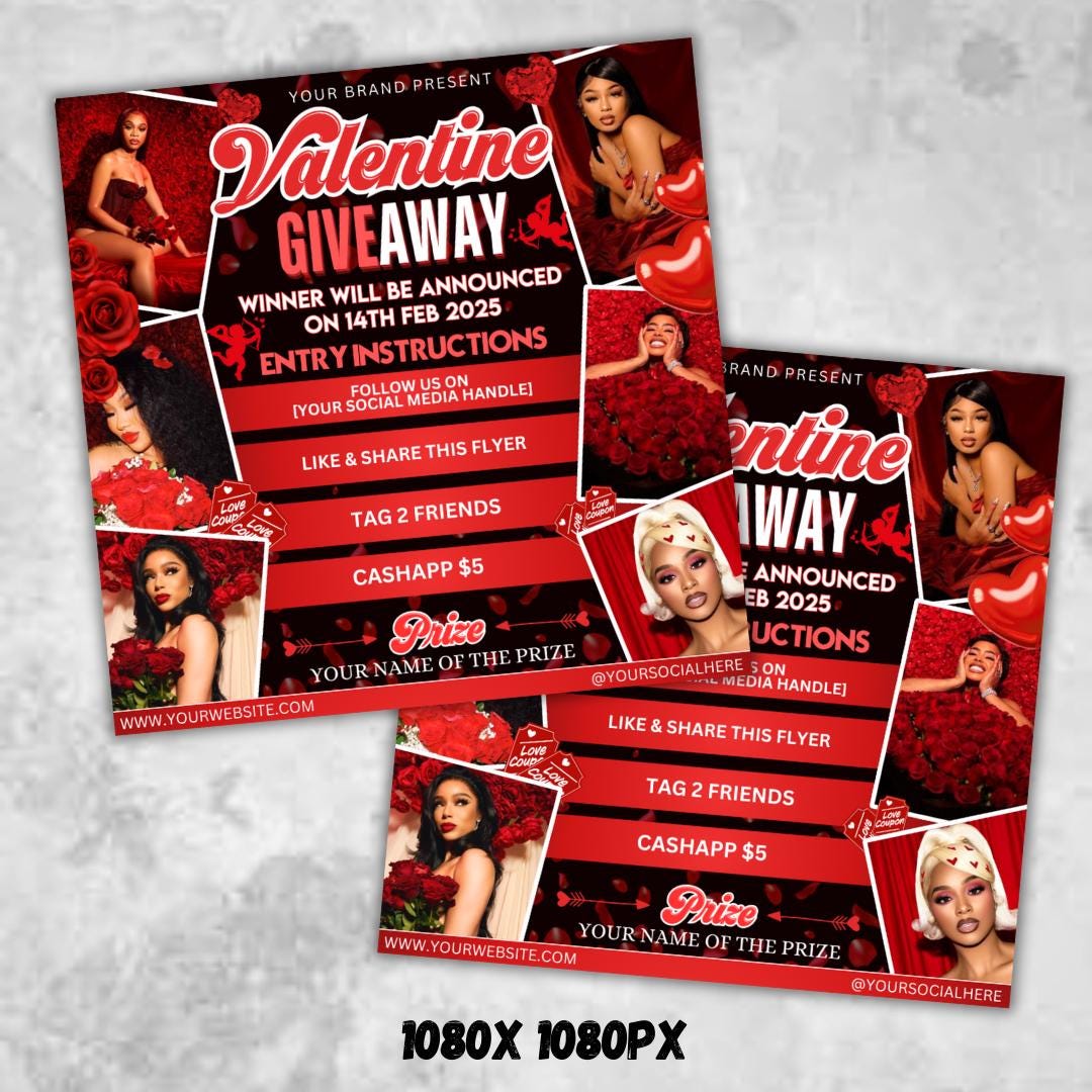 February Giveaway Flyer, Valentine’s Day Raffle Flyer, Valentines ...