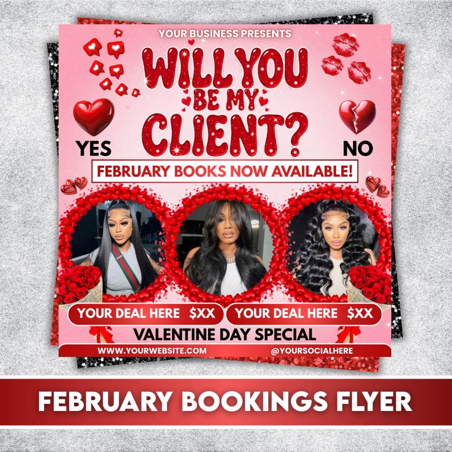 February Booking Flyer, Valentines Day Booking Flyer, February Booking ...