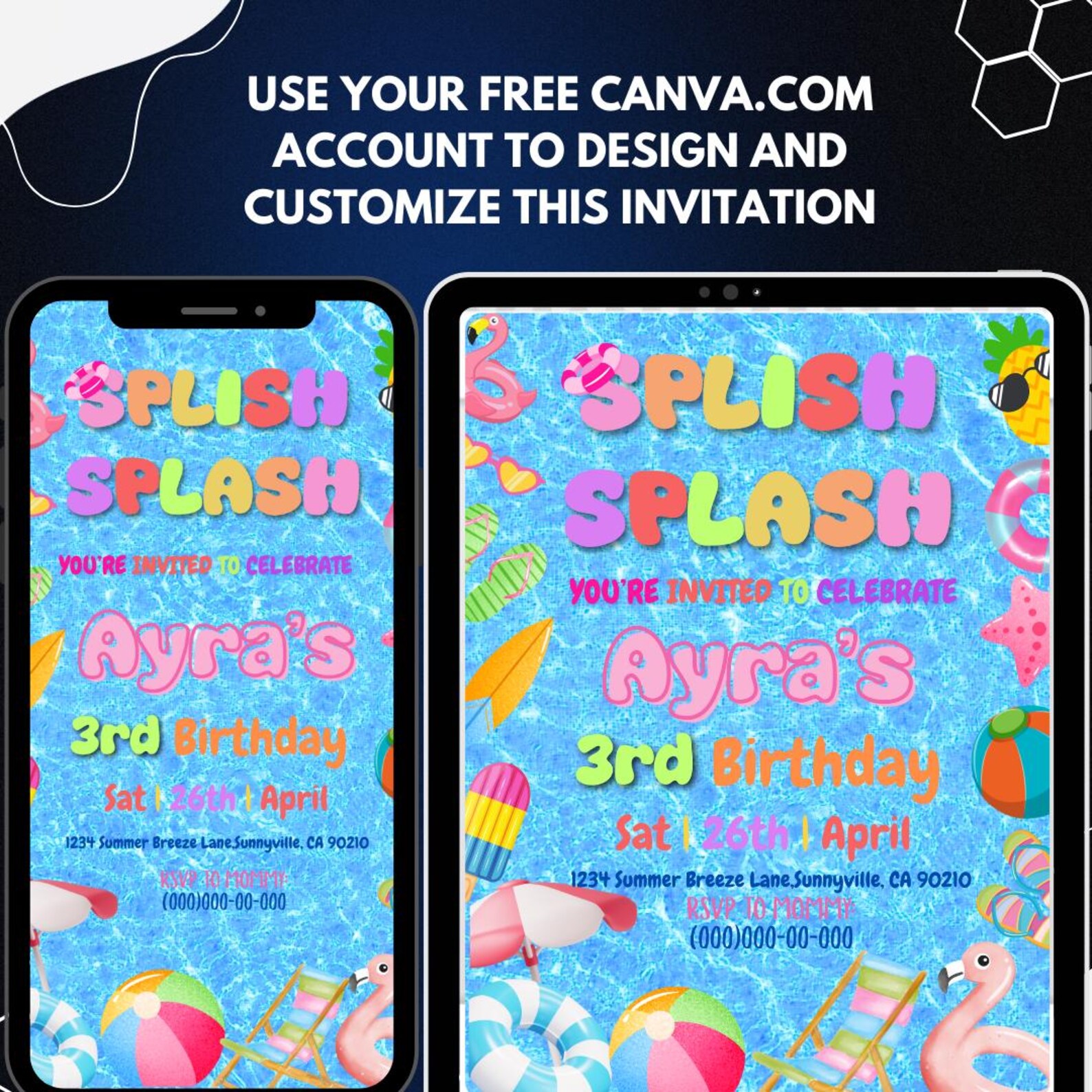 Editable Splish Splash Birthday Invitation Pool Party Birthday ...