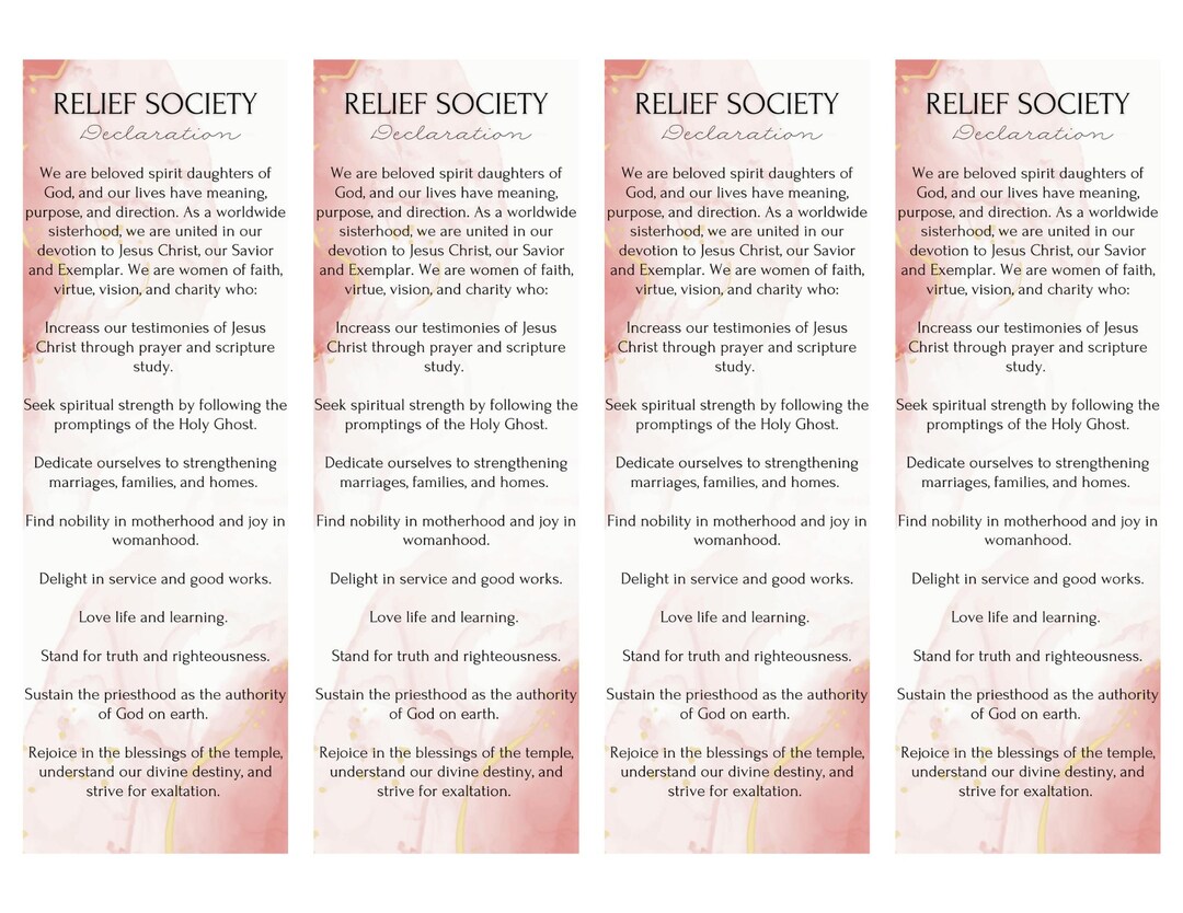 Relief Society Declaration Bookmark - Pink Marble, Multiple - Etsy