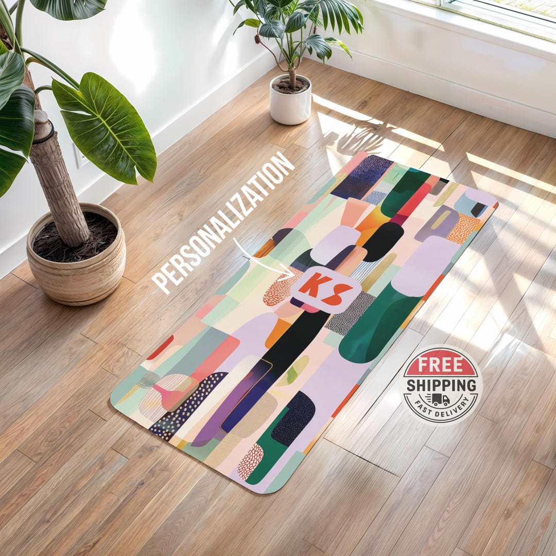 Personalized Abstract Colorful Yoga Mat, Custom Mat With Initials ...