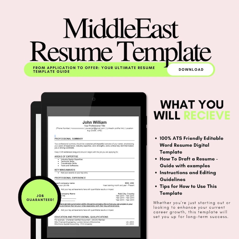 Middle East Resume Template for Professionals | Ats-friendly ...