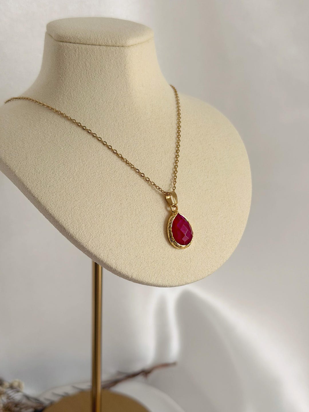 Genuine Ruby Necklace 14K Gold Vermeil, Real Lab Ruby Vintage Earring ...