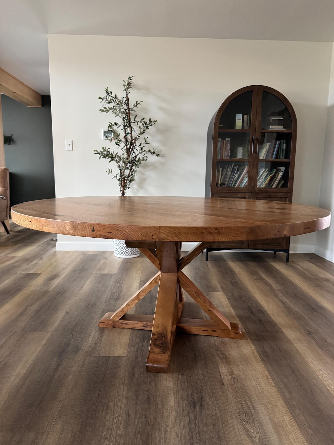 Round Reclaimed Natural Oak Wood Table - Etsy