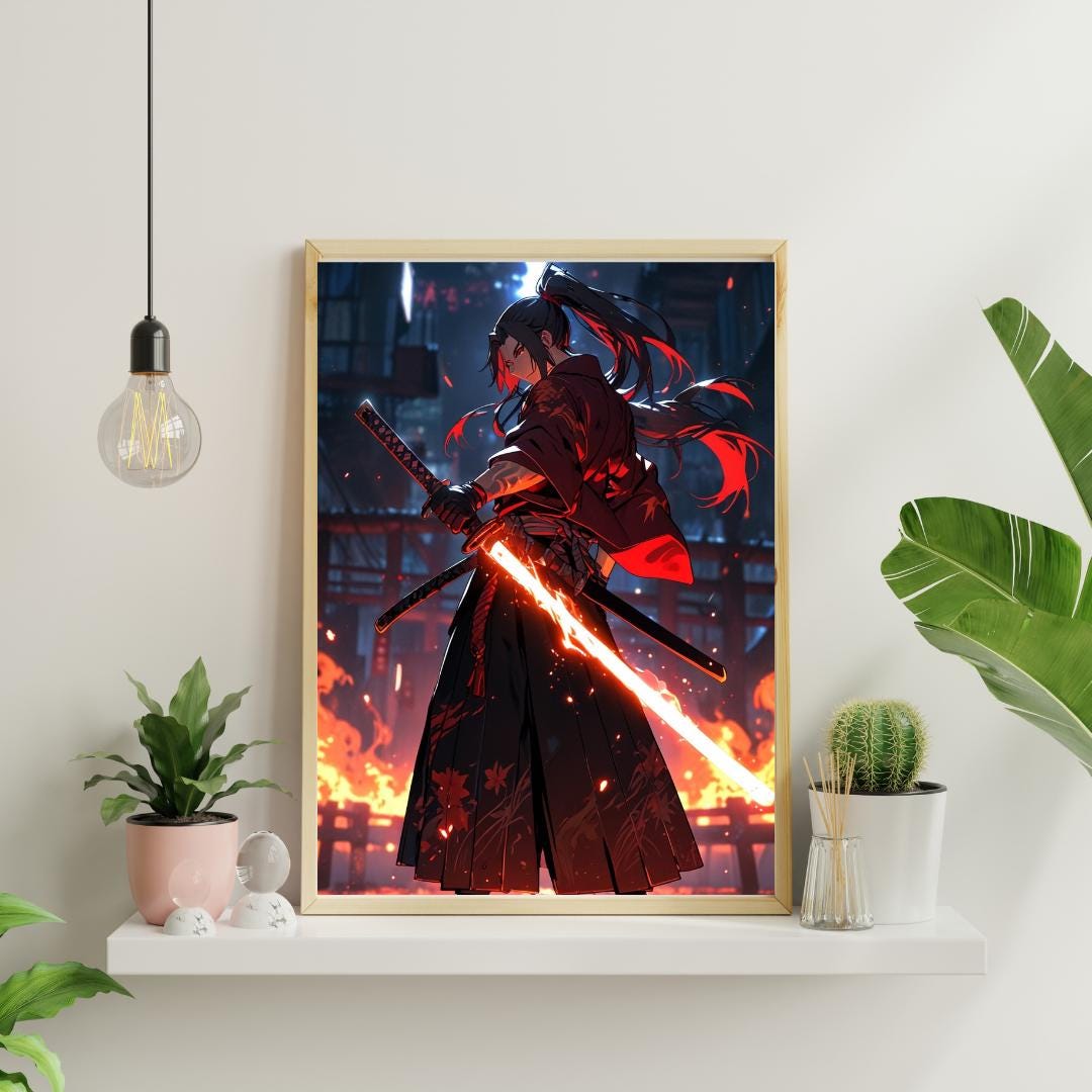 Anime Samurai, Printable Downloadable Art, Digital Art, AI Art, Gift ...