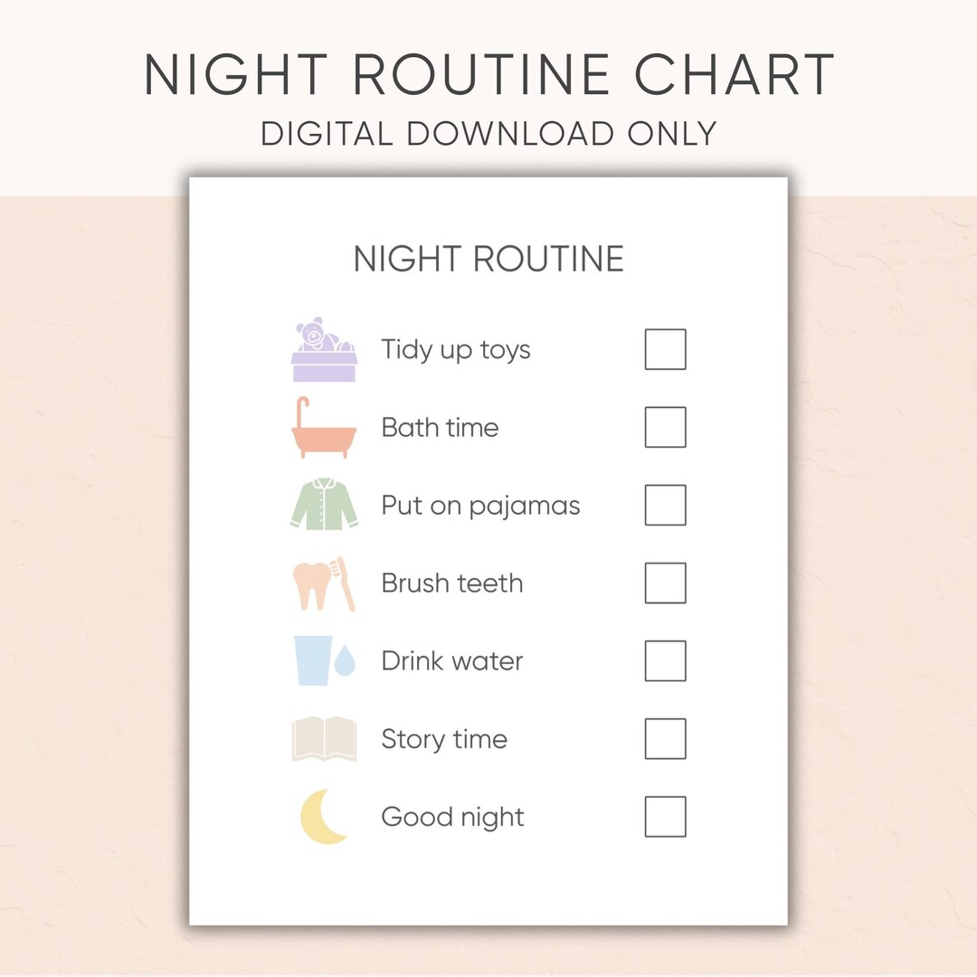 Night Routine Chart, Printable Visual Schedule for Kids - Etsy
