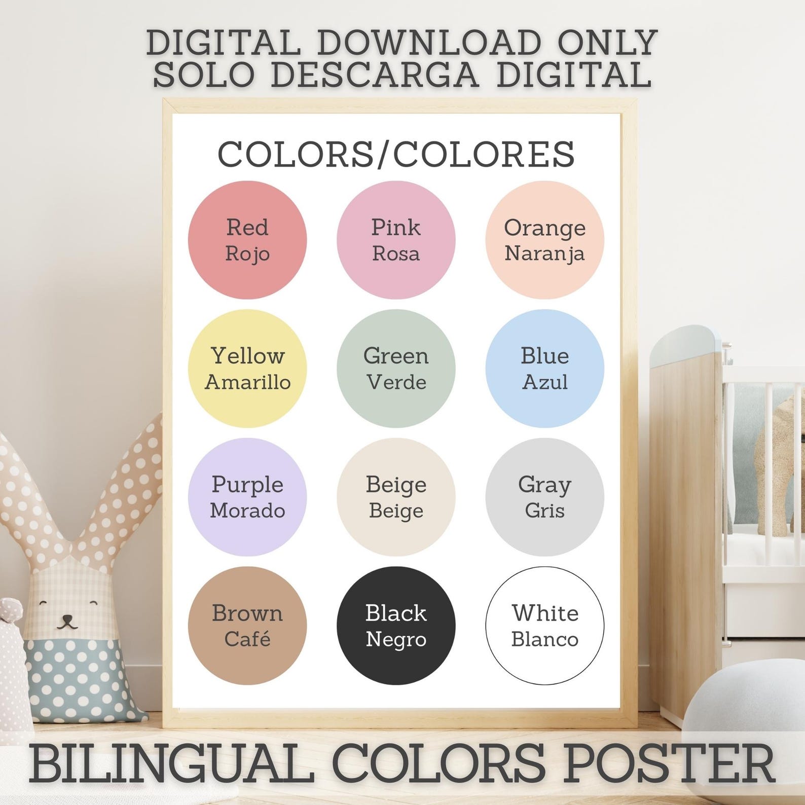 Bilingual Colors Poster, Montessori Color Chart, English Spanish ...