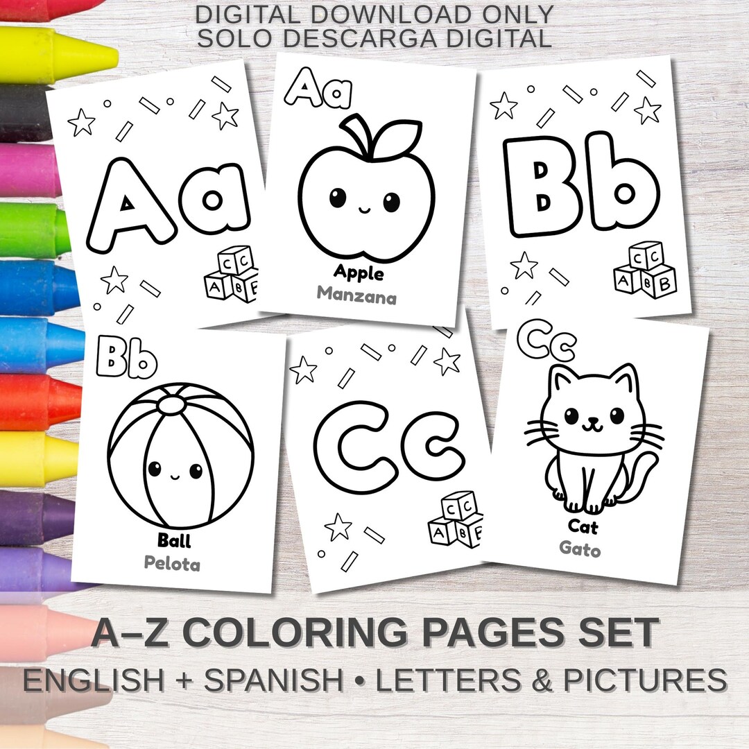 Bilingual ABC Coloring Pages, English Spanish Alphabet Worksheets, Kids ...