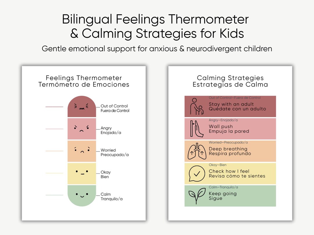 Bilingual Feelings Thermometer and Calming Strategies for Kids ...