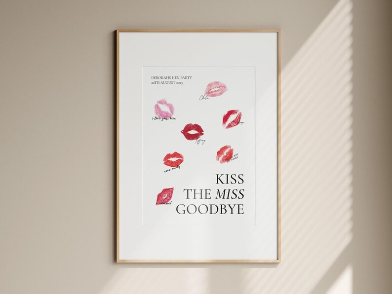 Kiss the Miss Goodbye Printable Personalized JGA Bachelorette Hen Party ...